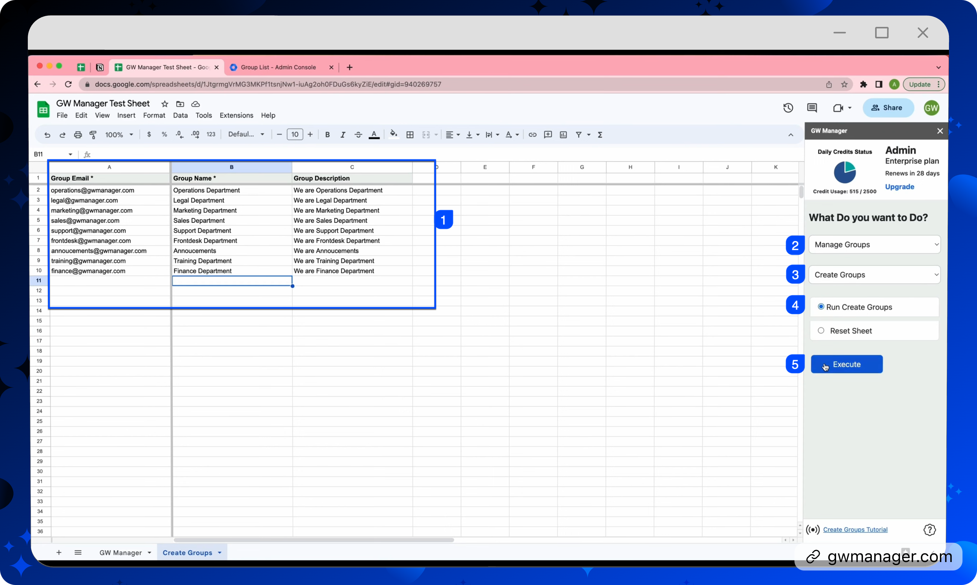 Bulk Create Google Workspace Groups with GW Manager